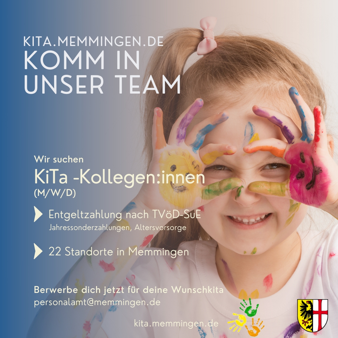 Kindertageseinrichtungen in Memmingen: Wir freuen uns auf deine Bewerbung
